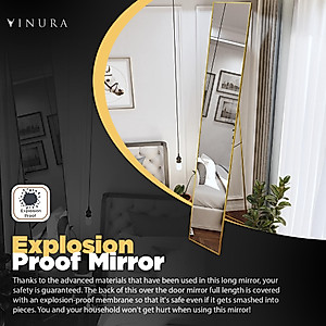 VENERA Long Mirrors for Bedroom - Sturdy Standing Mirror Full Length - Gold Aluminum Framed Full Length Mirror with Stand - 95” Tall Bedroom Mirror with Hanging Standing or Leaning