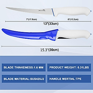 DELFINA 7 inch Flexible Fillet Knife For Fish W/Softgrip & Sheath, High Carbon Japanese 420J2 Stainless Steel Fish Fillet Knife, Ideal for Filleting, Removing Fish Skin, Deboning