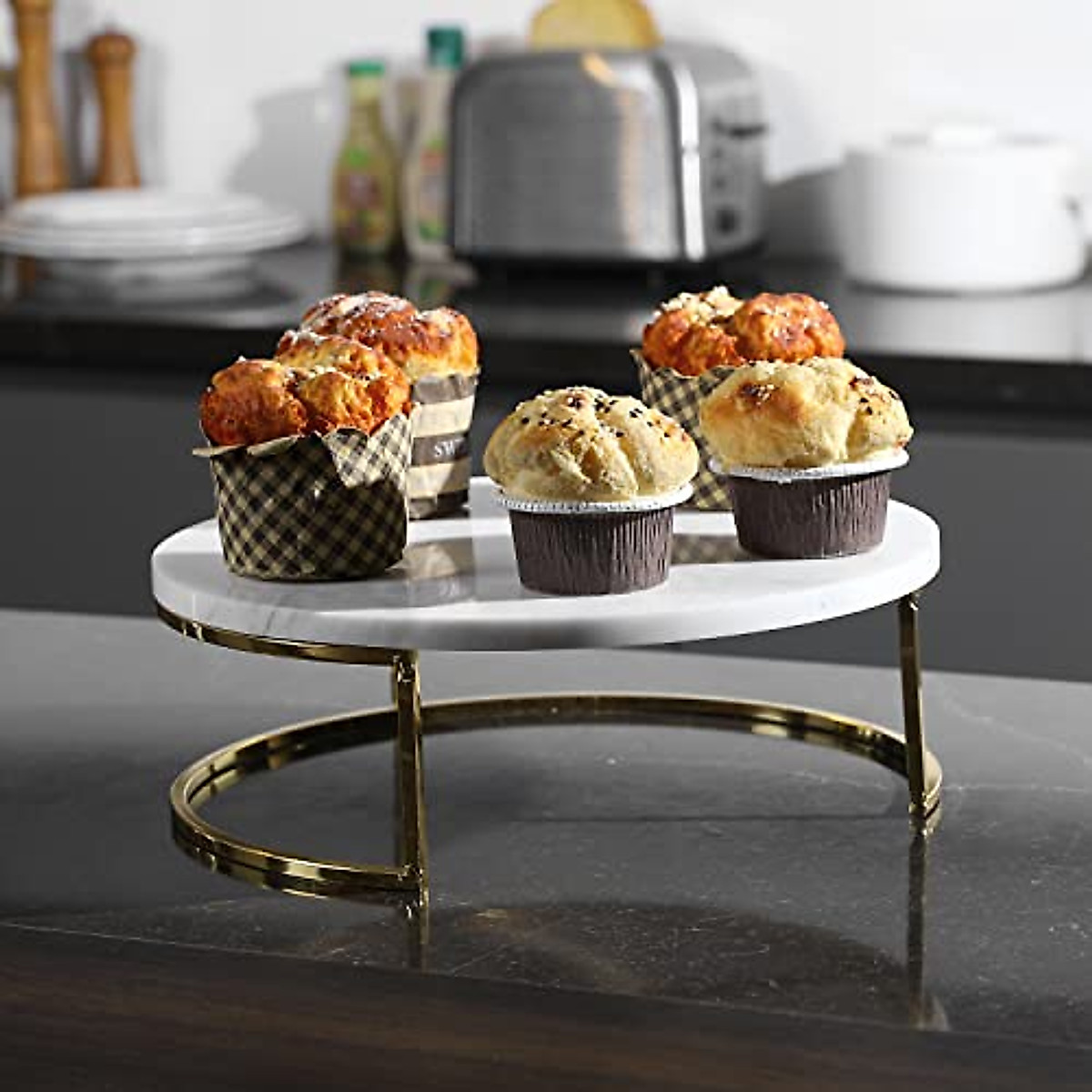 MyGift 11 Inch Marble Cake Stand, Brass Metal Cupcake Stand Dessert Pedestal Riser