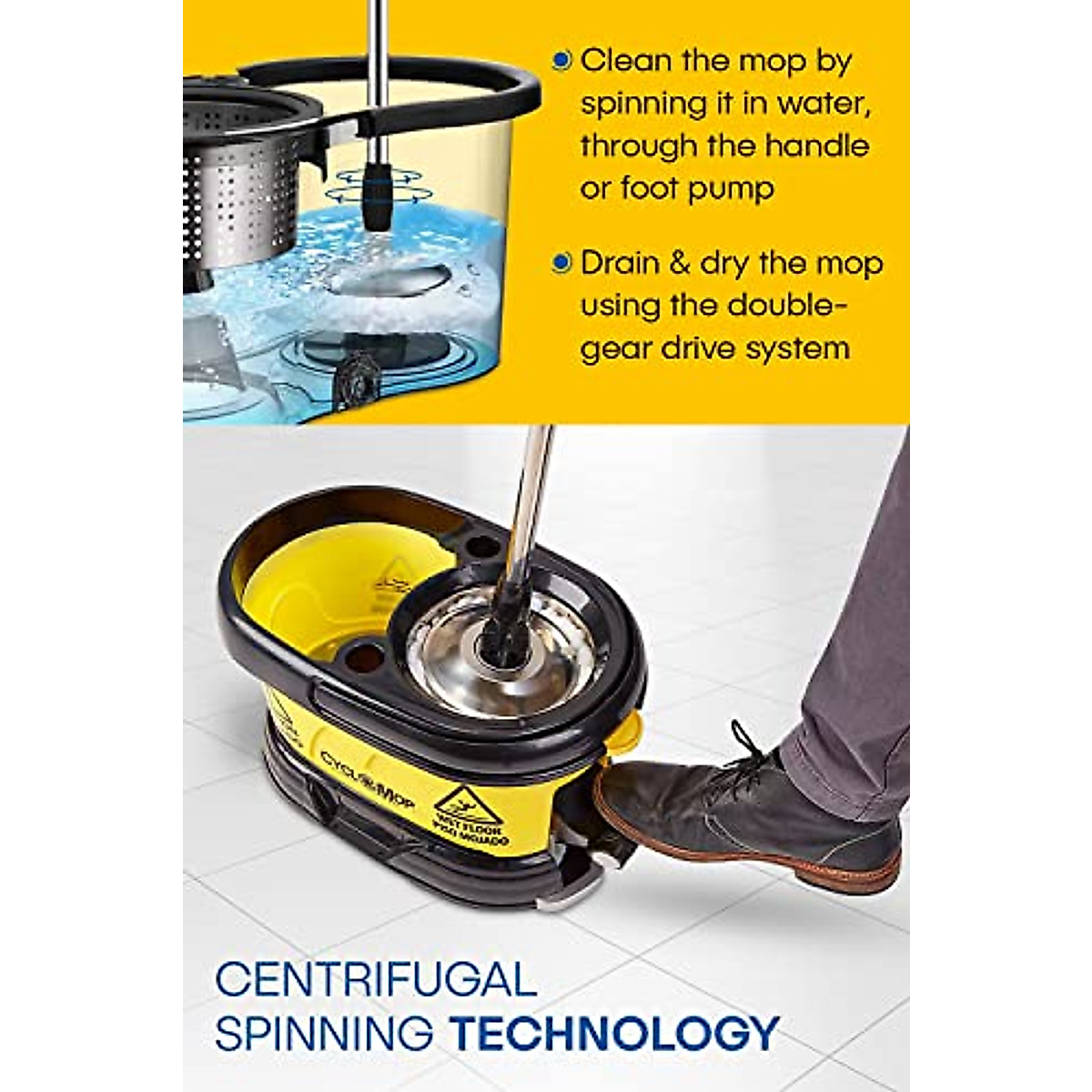 CycloMop® Commercial Spinning Spin Mop with Dolly Wheels - Heavy Duty Design for Years of Use