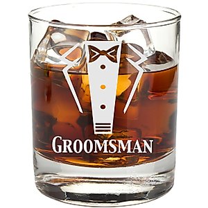 Frederick Engraving Engraved Tuxedo 11 oz Wedding Party Rocks Glass - Will You Be My? Whiskey Glass (Father of the Groom)