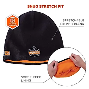 Ergodyne N-Ferno 6820 Fire Resistant Thermal Knit Beanie Cap,Black/Orange