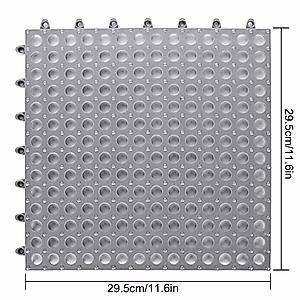 12 Pack 11.8" x 11.8" Interlocking Floor Tiles with Drain Holes Soft PVC Non Slip Shower Floor Mat Rubber Flooring Drainag Mat for Pool, Patio, Balcony, Kennel, Poultry, Dog, Grey&White