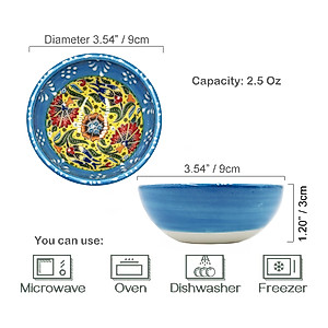 Silver Craft 6 Pcs Hand Painted Decorative Serving Turkish Ceramic Tiny Bowls - Handmade Ceramic Bowl Set of (3.3''inc/8.5cm) 2.5 Oz Pinch Multicolor Small - Best Gift Set