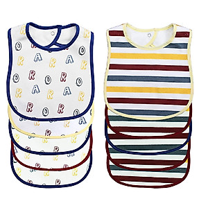 BornCare 10 pack baby bibs 3 Layer Drool Waterproof 6-24 months Bibs, Baby boy or girl Super Absorbent Bibs with snap for drooling 100%