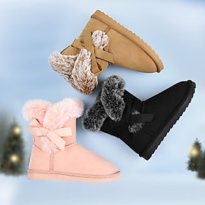 K KomForme Girls Kids Snow Boots Warm Fur Lined Slip On Outdoor Winter Shoes Lightweight Comfy（Little/Big Kids）