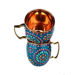 Rastogi Handicrafts Handmade Pure Copper Outer Hand Painted Art Work Wine, Vodka, Beer,Cocktail,Juice, Cold Coffee Mug - Cup 16 oz (2)