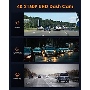 Dual Dash Cam 4K, Dash Cam Front and Inside, Dash Camera for Cars with 64GB SD Card, Infrared Night Vision, 1.5 inch IPS Screen, Loop Recording, Accident Lock, WDR, Parking Monitor for Taxi Driver