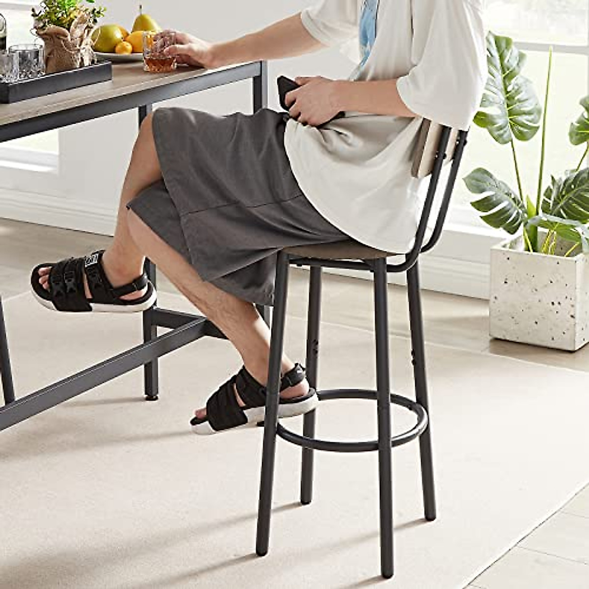 CALABASH Bar Table and Chairs Set, 3 Piece Pub Table with Stools,Narrow Bar Table Set for 2,Industrial Dining Table Set,Kitchen Breakfast Table and Chairs (Grey, Rectangular 1 Table+2 Stools)