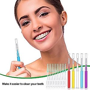 Zopeal 250 Pcs Interdental Brush for Braces Disposable Floss for Braces Dental Brush Floss Picks Dental Tooth Flossing Head Oral Hygiene Flosser Toothpick Soft Cleaning Tool (Stylish Color)