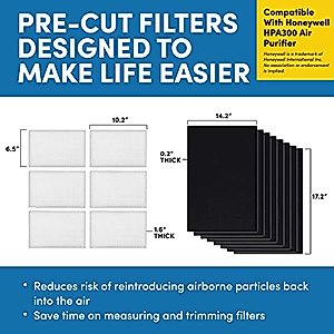 VEVA Air Purifier Filter Replacement - 6 Pack of HEPA Air Filters w/ 8 Precut Activated Carbon Pre-Filters, Compatible with Honeywell HPA300 Purifiers & Filter R, HEPA Filter and Pre filters