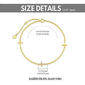 SISGEM 14k Gold Diamond Cross Bracelet for Women, Religious Jewelry Gifts for Her, 6.8-8.3 Inch