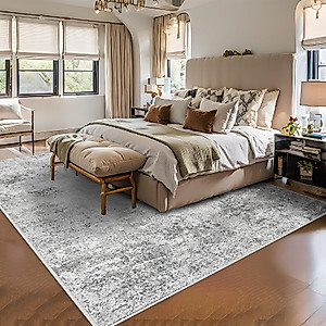 RUUGME Washable 9X12 Rug Abstract - Living Room Bedroom Large Area Rug Indoor Farmhouse Stain Resistant Carpet Non-Slip Machine Washable Distressed Soft Room Decor 9X12 Grey