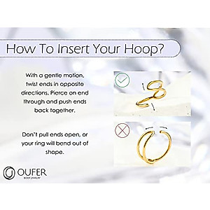 OUFER 20G Nose Rings Hoops, 9K Solid Gold Double Row Nose Rings, Seamless Open Cartilage Earrings, Nose Piercing Jewelry for Women and Men