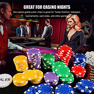 100Pcs Professional Poker Chip with Storage Box, 5 Colors Casino Poker Chips Set, 11.5 Gram Clay Composite Casino Poker Chips for Casino Card Games Texas Holdem Blackjack Gambling (with Clear Box)