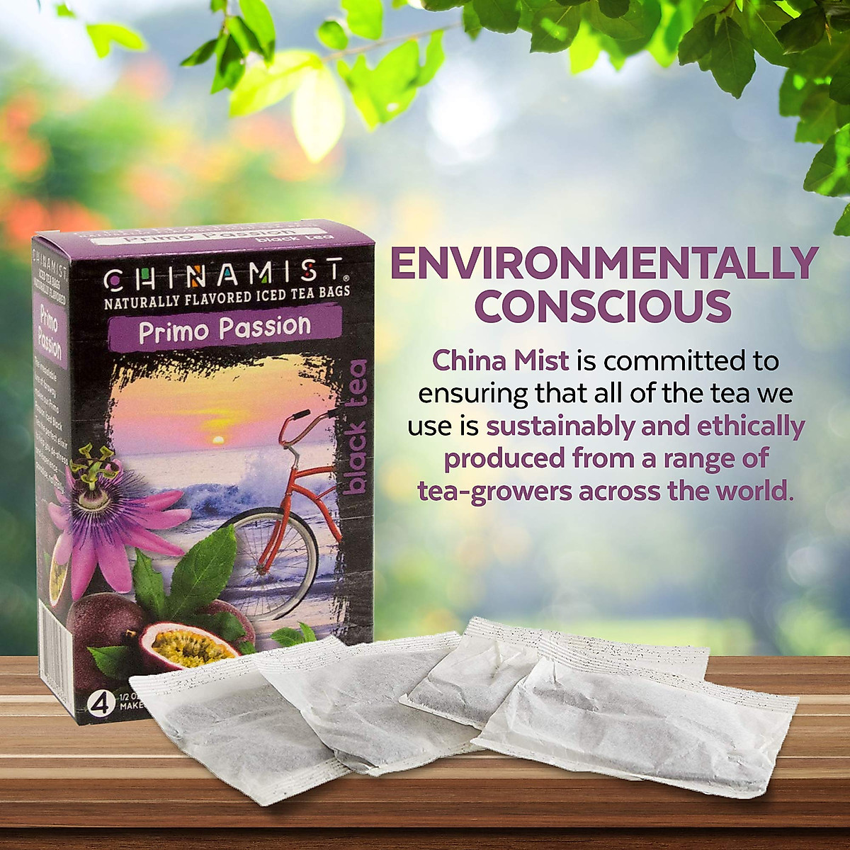 China Mist Iced Tea – Primo Passion Black Tea Infusion – Refreshing and Delicious – Each Tea Bag Yields 1/2 Gallon – 4 bags.