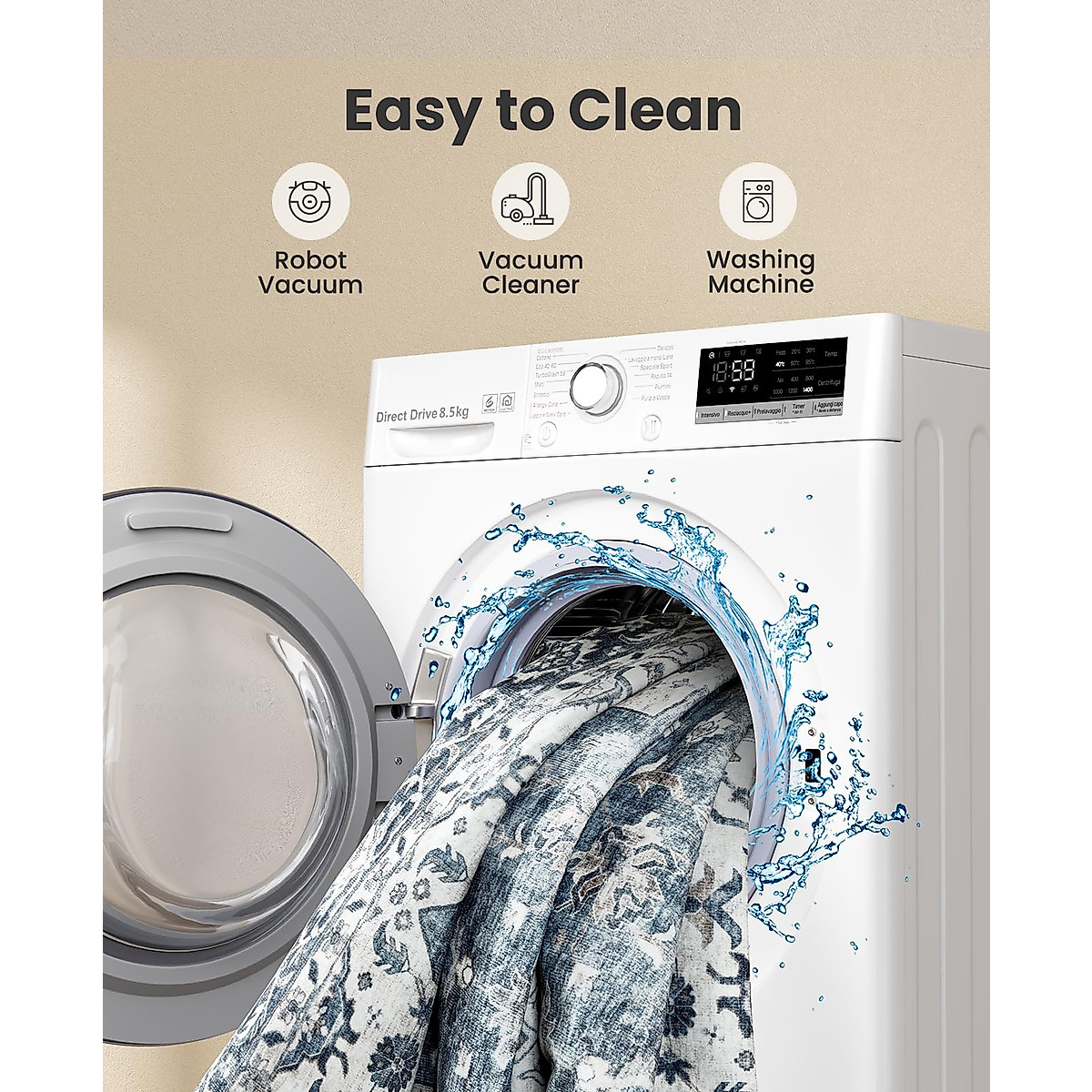 AMADA HOMEFURNISHING 5x7 Washable Area Rug, Low-Profile Living Room Rug with Non-Slip Backing & Durable Edge Binding, Area Rugs 5x7, Vintage Rugs for Living Room, Bedroom, Dinning Room