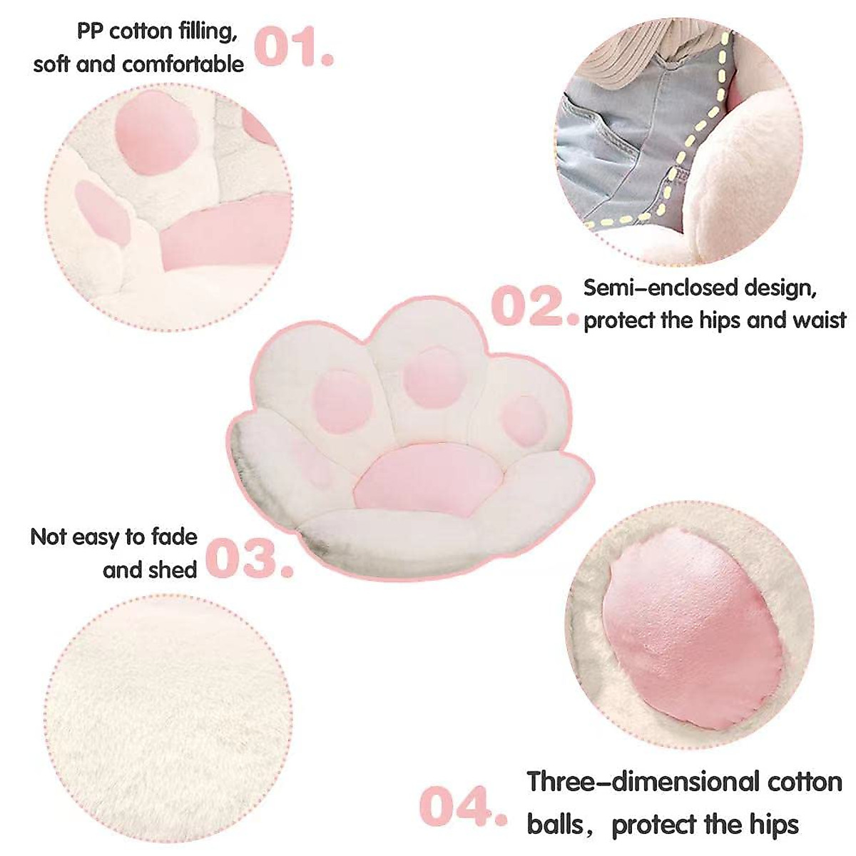 Cute Cat Paw Cushion Lazy Sofa Office Chair Cushion Bear Paw Warm Floor Cute Seat Pad for Dining Room Bedroom Comfort Chair for Health Building White 31.4 * 27.5 inch