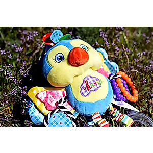 Blueana Car Seat Toy, Baby Plush Stuffed Rattle Development Toys with Musical Box, Squeaky Feet, Kids Mirror, BPA Free Teether - Stroller, Crib (Bird)