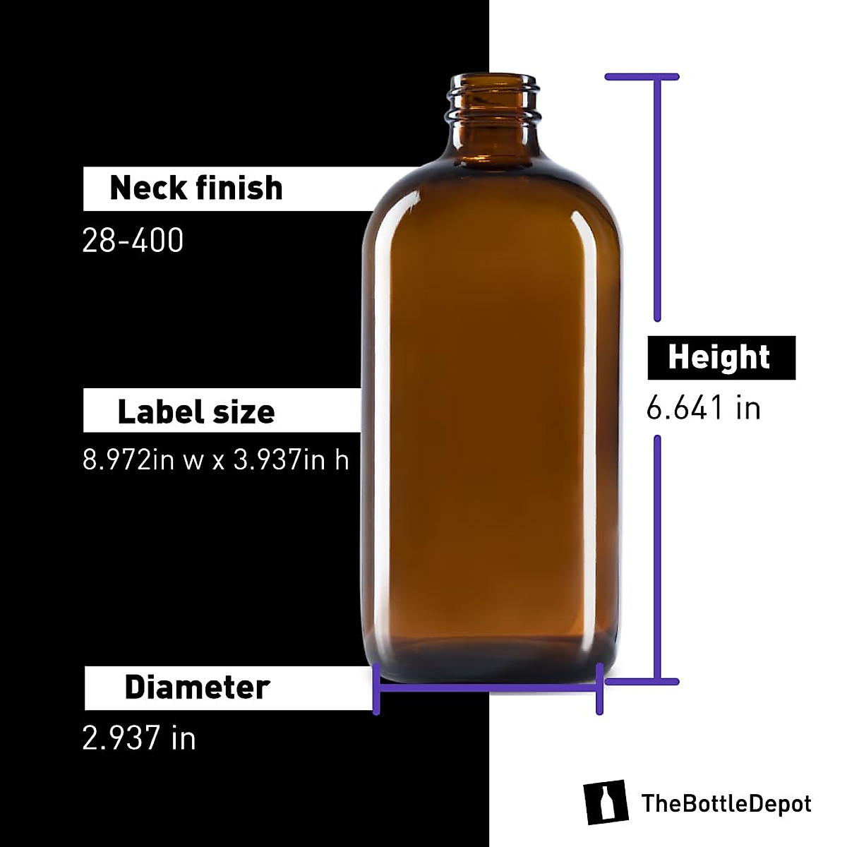 The Bottle Depot - 6 Pack - 16 oz Glass Spray Bottles with Black Trigger Sprayers - Clear Amber - 28-400 Neck Finish - Boston Round Bottles - UV Rays Protection