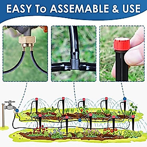2023 New Upgrade Drip Irrigation Kit, 66FT/20M Garden Watering System, Greenhouse Patio Automatic Irrigation Kits with Double-way Brass Threaded Connector & 2PCS Switch Valve for Easy Install Control - 1/4 inch Tube