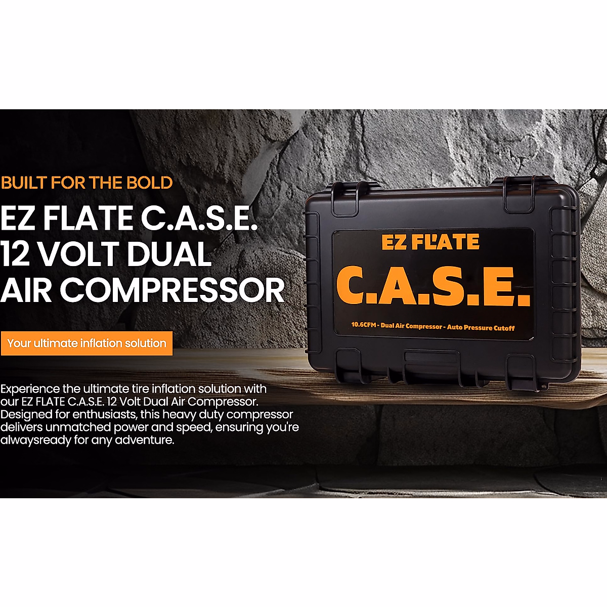 EZ FLATE C.A.S.E. 12 Volt Air Compressor Built Into Heavy Duty Case | Dual Air Compressor | 10.6 CFM | Offroad Air Compressor 4x4 |150 PSI | Portable Inflator With Pressure Gauge