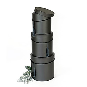 UNIKPACKAGING Premium Quality Round Flower Box, with Tassel, Gift Boxes for Luxury Flower and Gift Arrangements, Set of 3 pcs (Black)