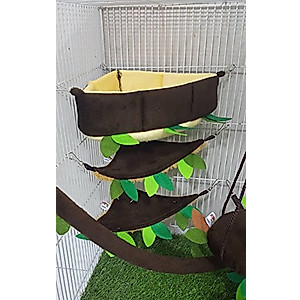 HOT! 7 Pcs/Set Cute Sugar Glider Hamster Marmoset Squirrel Chinchillas Small Pet Hanging Log + Edge Corner Dark Brown Cage Set Forest Pattern Get Free 1 Small Pet Treats, PB's REPUBLIX