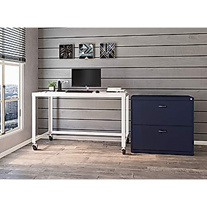 Office Dimensions 21647 White RTA 48" Wide Mobile Metal Desk Workstation Home Office Collection