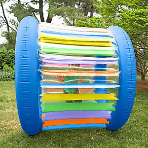 HearthSong Roll With It! Giant Inflatable Colorful Rolling Wheel for Active Outdoor Play, 45" Diam., Holds up to 200 Lbs.