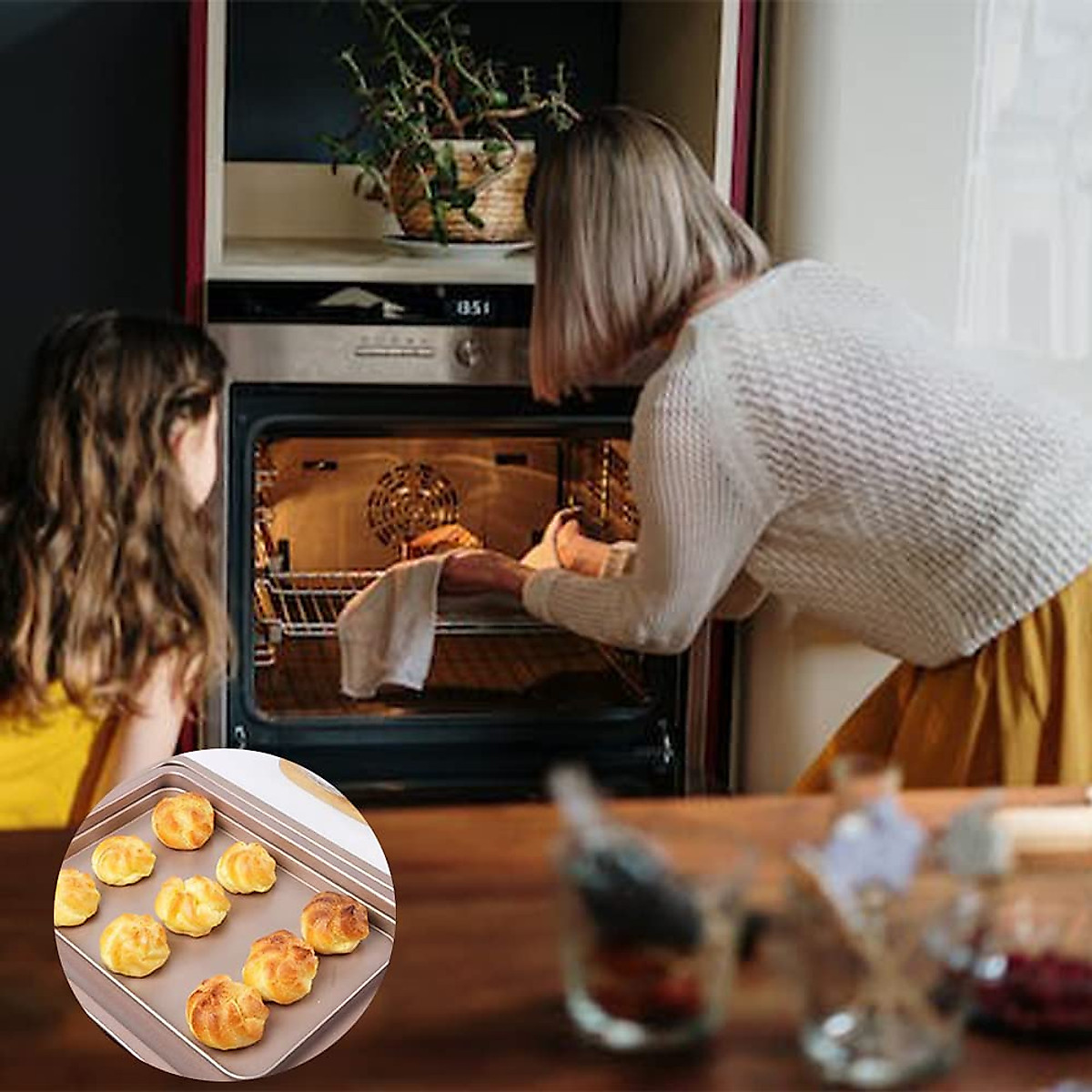 TOPQINFENGYUE Rectangle Cake Baking Pan Nonstick Rectangle Baking Pan Cookies Bakeware for home kitchen Oven baking cakes Gold Premium & Dishwasher Safe