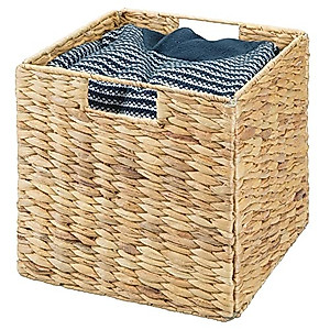 mDesign Natural Woven Hyacinth Cube Bin Basket Organizer with Handles, Storage for Bedroom, Home Office, Bathroom, Shelf and Cubby Organization, Hold Blankets, Magazines, Books, 6 Pack, Natural/Tan
