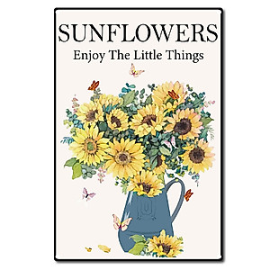CREATCABIN Sunflowers Tin Sign Vintage Enjoy The Little Things Retro Metal Wall Decor Decoration Art for Home Garden Kitchen Bar Pub Living Room Office Garage Poster Plaque 12 x 8inch
