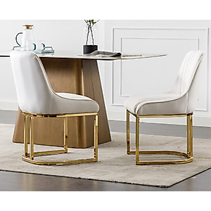 EALSON Velvet Upholstered Dining Chairs Set of 2 Modern Accent Dining Room Chairs with Gold Metal Base Comfy Padded Kitchen Chairs Armless Side Chairs for Kitchen Dining Room, Cream