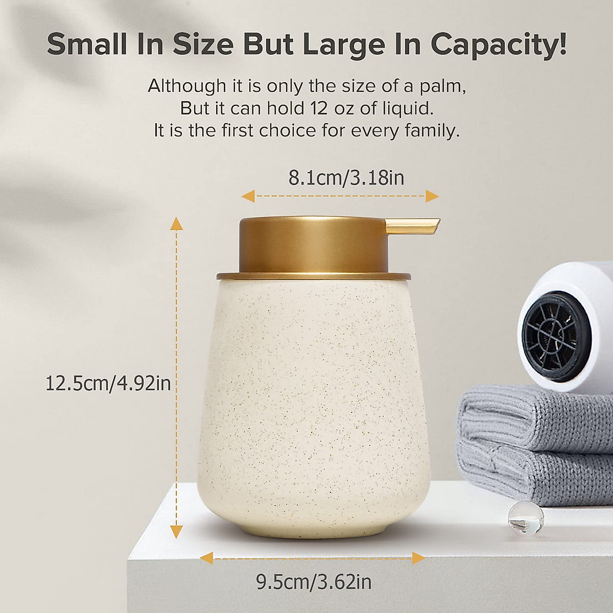 Foaming Soap Dispenser - 12 Oz Ceramic Soap Dispenser with Pump, Liquid Hand soap Dispenser for Bathroom & Kitchen, Refillable Lotion Dispenser