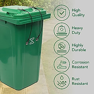 (2-Pack) Garbage Can Lock, Trash Can Lock Kit with Nylon Coated Wire Ropes, Stainless Steel Hasps, Mounting Hardware, Bonus Self-Tapping Screws