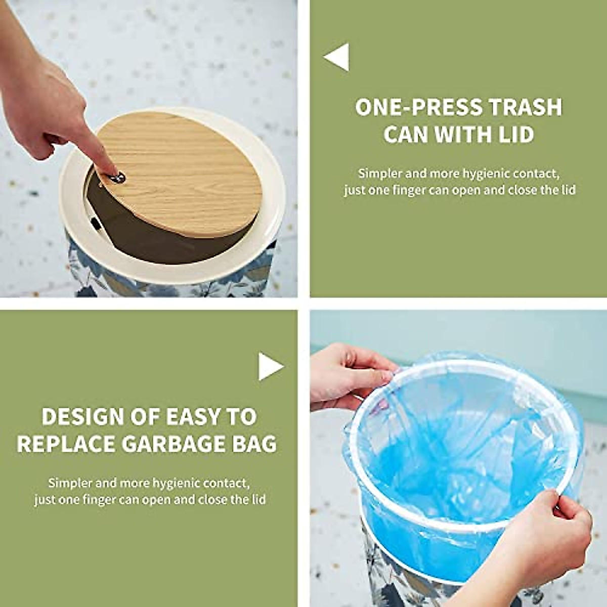 Small Trash Can with Lid floral seamless Flower Seamless with blue cornflowers dahlias thistles Garbage Bin Wood Waste Bin Press Cover Round Wastebasket for Bathroom Bedroom Diaper Office Kitchen