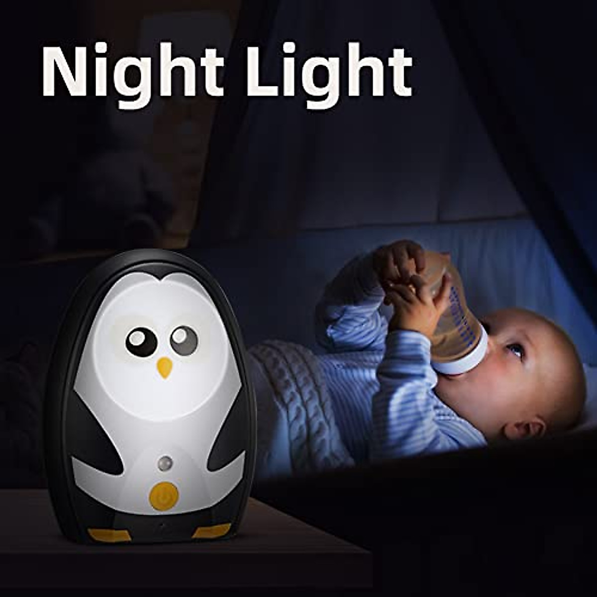 TimeFlys Audio Baby Monitor QQ Portable, Two-Way Talk, Long Range up to 1000 ft, Temperature Monitoring and Warning, Lullabies, Vibration, LCD Display, 1 Adaptor, 1 Set of Rechargeable Batteries
