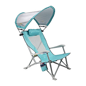 GCI Outdoor Sunshade Recliner Beach Chair | Collapsible Folding Canopy Shade Chair with Durable Armrests, Drink Holder & Portable Carry Bag, Perfect for Beach Trips & Picnics — Seafoam Green