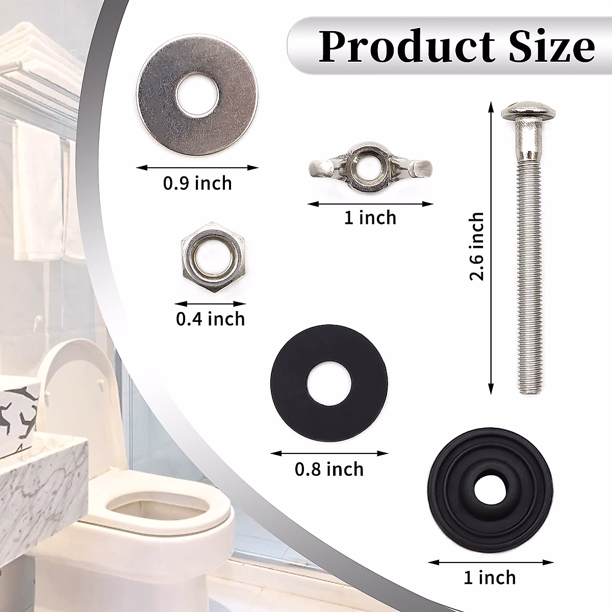 Universal Toilet Tank to Bowl Bolts Kit, Heavy Duty Toilet Bolts, Waterproof Stainless and Rubber Washers Gaskets with Extra Long Nut Screw for Fastening (Silver) (2, Short)