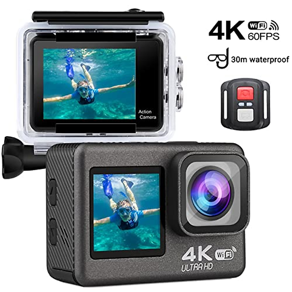 Waterproof Digital Camera for Photography WIFI Video 4K 24MP Vlogging Camera for YouTube 2 Inch LCD Screen 1080P 60FPS 170° Wide Angle16X Digital Zoom Anti-shake Video Camera with Remote Control