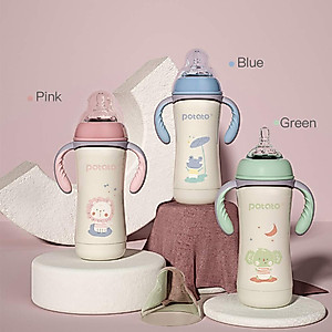 POTATO Baby Thermos Cup Water Bottle for Kids Stainless Steel Sippy Cup with 3 Kinds of Lids,Keeps Cold for 8 Hours 8 oz, Blue