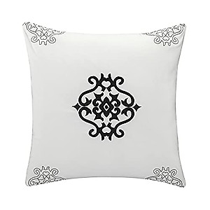 Chic Home Halpert 6 Piece Comforter Set Floral Pinch Pleated Ruffled Designer Embellished Bed Skirt and Decorative Pillows Shams Included, Queen, White