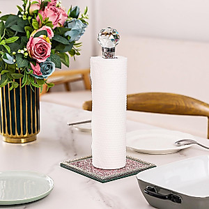 Hochance Pink Crystal Standing Paper Towel Roll Holder Countertop Weighted Rack,Glam Cute Bling Rhinestone Jeweled Diamonds Modern Decoration Christmas Housewarming Gifts for Kitchen Home Bar