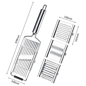 Paddsun 4 in 1 Multifunctional Grater Multi-Purpose Veggie Slicer Stainless Steel Cheese Grater Vegetable Chopper with 4 adjustable Blades for Parmesan Cheese, Vegetables, Ginger