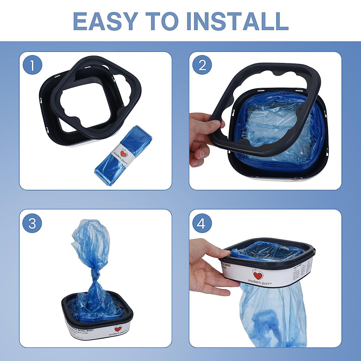 Modern Purr XL Strong Cat Litter Refill Bags, Non-Original Cartridge Compatible with Litter Genie XL, Litter Genie XL+, Litter Genie Standard & Litter Genie Plus Pails, Litter Refill (8 Pack)