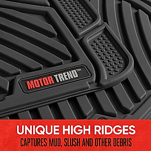Motor Trend FlexTough Performance All Weather Rubber Car Floor Mats - 3 Piece Floor Mats Automotive Liners for Cars Truck SUV, Heavy-Duty Waterproof (Black)