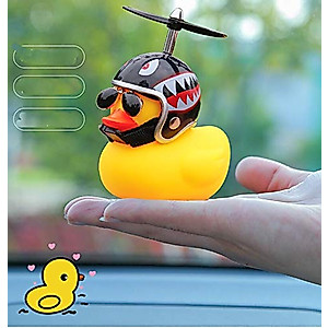 Rubber Duck Toy Car Ornaments Yellow Duck Car Dashboard Decorations with Propeller Helmet (Black＆White)