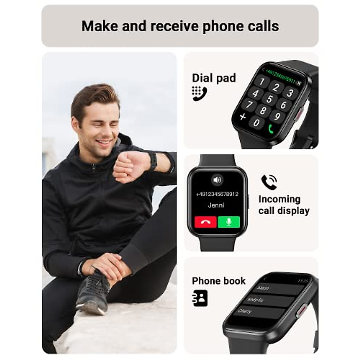 Smart Watch for Men Women(Call Receive/Dial), Alexa Built-in, 1.7" Touch Screen Fitness Tracker with Heart Rate Sleep Tracking, 60 Sports Modes, 5ATM Waterproof Smartwatch for Android iPhone, Black