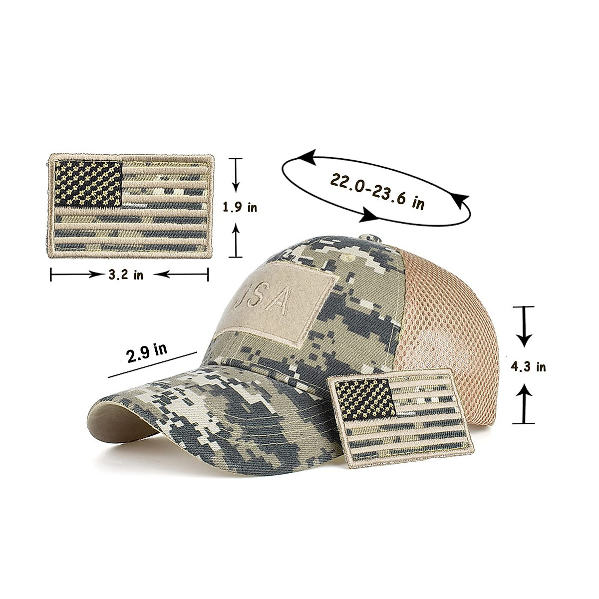 Anna-Kaci Camouflage Trucker Special Tactical Operator Forces USA Flag Patch Baseball Cap, Grey camo, OneSize